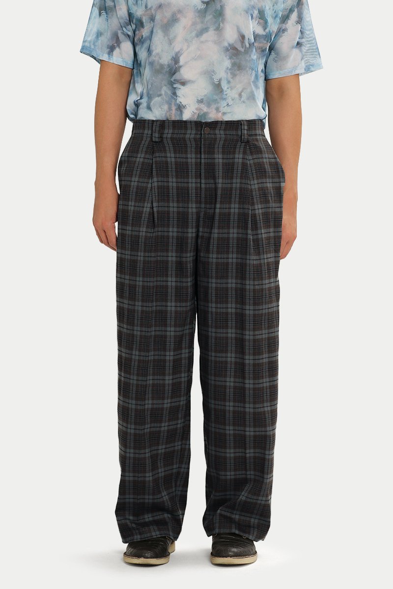 KIRO ELASTIC WAIST CHECKED TROUSERS IN WALNUT