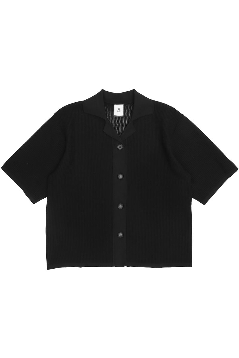 ARCADE X NATHANIELFONG KNITTED CAMP COLLAR SHIRT IN BLACK
