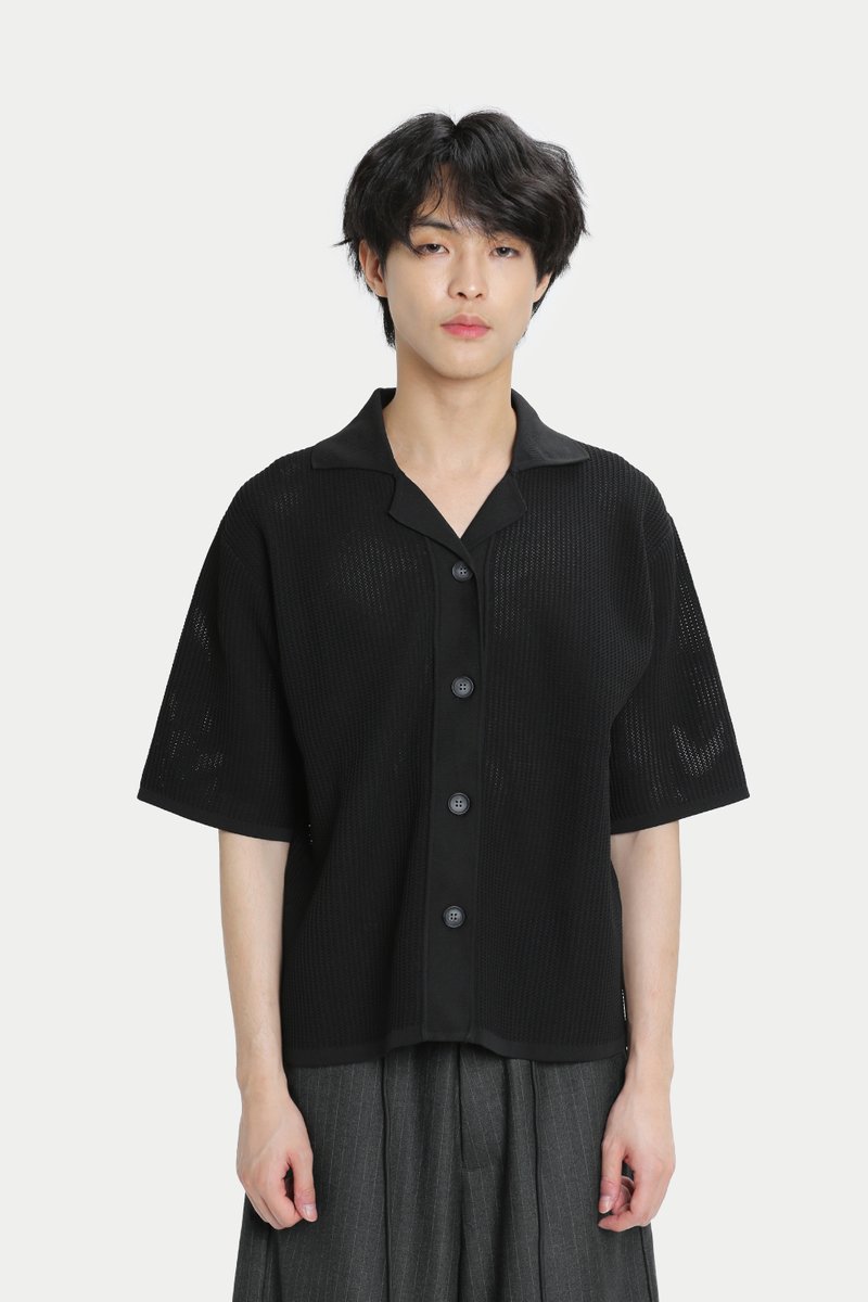 ARCADE X NATHANIELFONG KNITTED CAMP COLLAR SHIRT IN BLACK