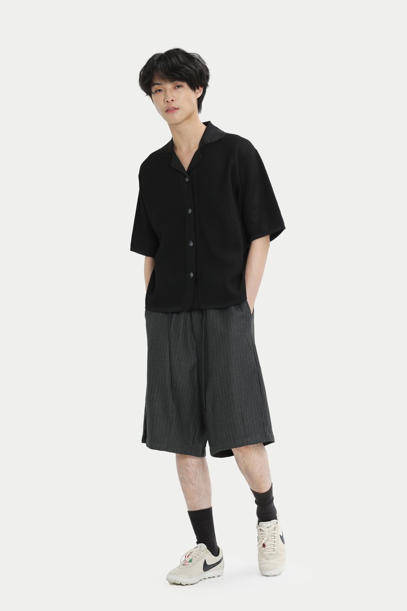 ARCADE X NATHANIELFONG KNITTED CAMP COLLAR SHIRT IN BLACK