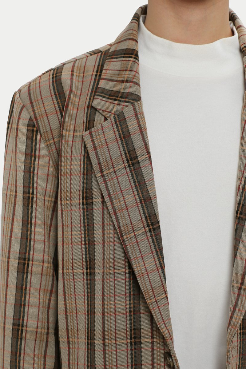 BARKER RELAXED-FIT CHECKED BLAZER IN MOUSSE