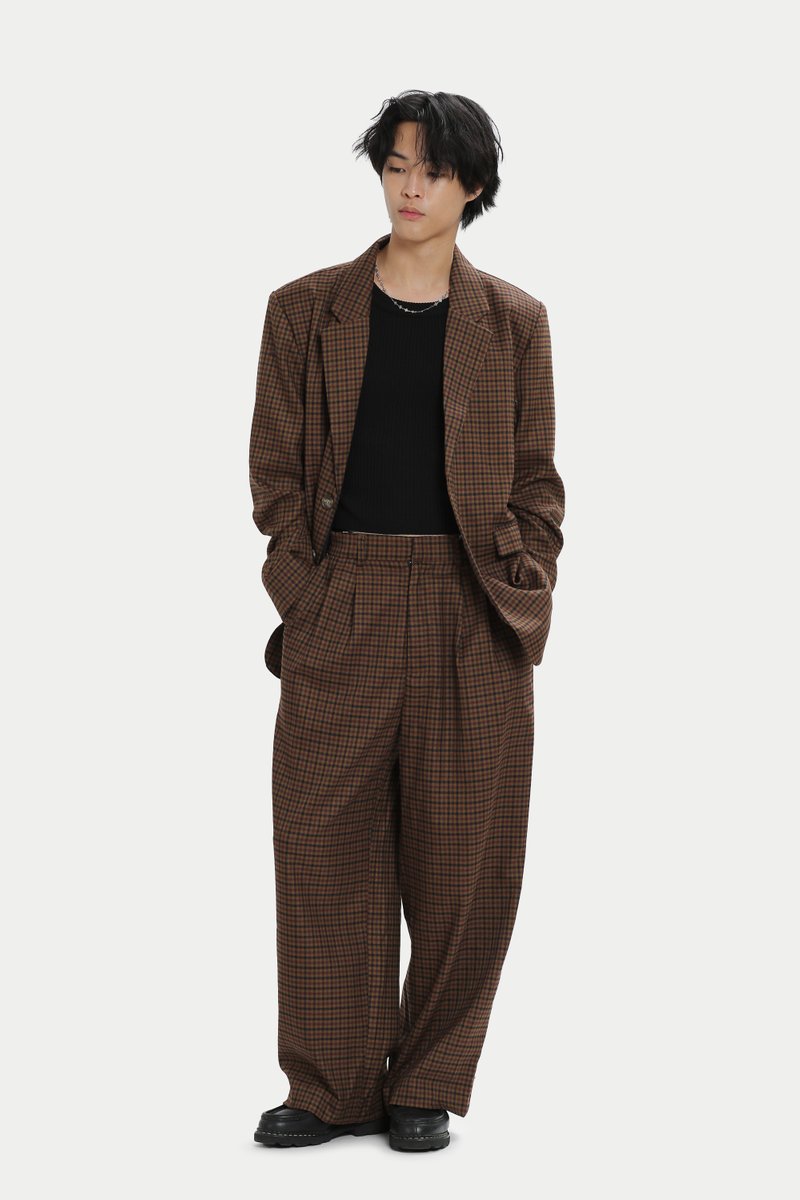 EAMES RELAXED-FIT CHECKED TROUSERS IN MULBERRY