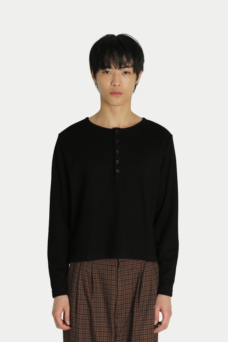 WEST CROPPED HENLEY TOP IN BLACK