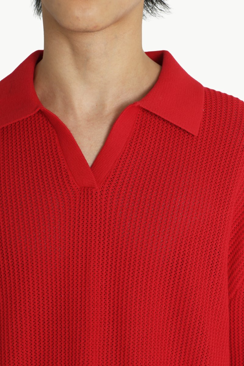 NOLAN LONG SLEEVE KNITTED POLO IN RED